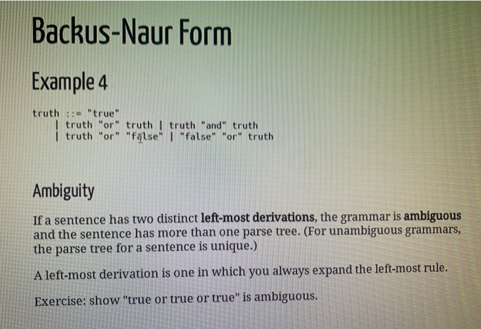 Solved Backus-Naur Form Example 4 truth"true" truth "or | Chegg.com