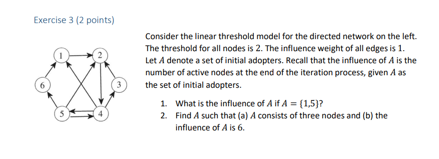 Solved Consider the linear threshold model for the directed | Chegg.com