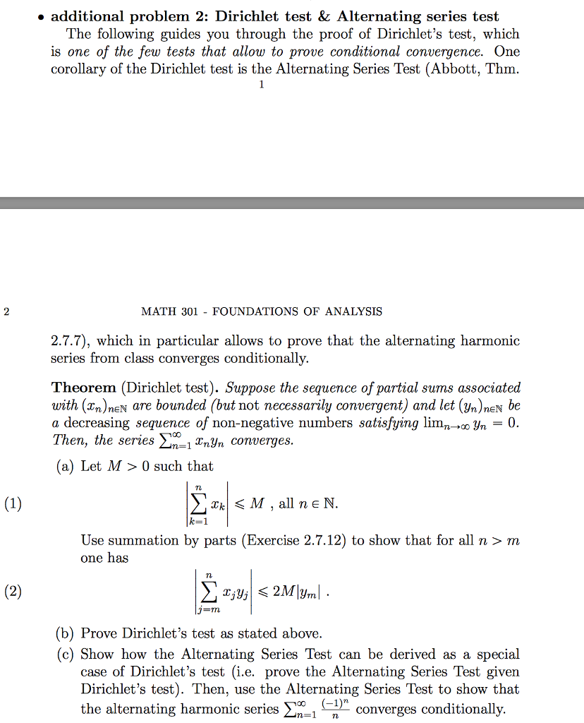 Solved » additional problem 2: Dirichlet test & Alternating | Chegg.com