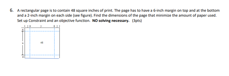 Solved 6. A rectangular page is to contain 48 square inches | Chegg.com
