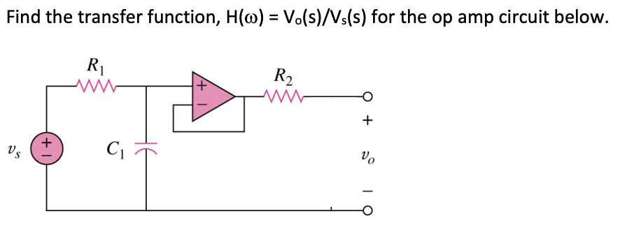 Solved Find the transfer function, H(ω)=V0(s)/Vs(s) for the | Chegg.com