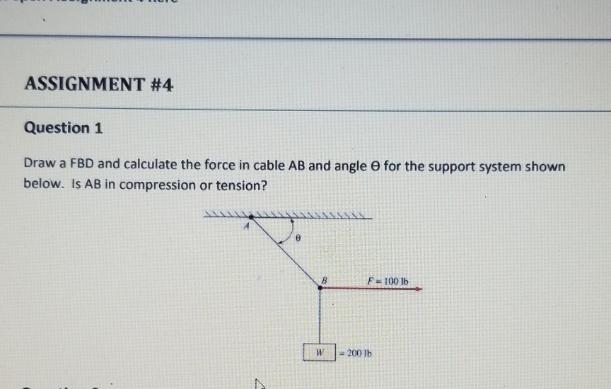 Solved ASSIGNMENT #4 Question 1 Draw a FBD and calculate the | Chegg.com