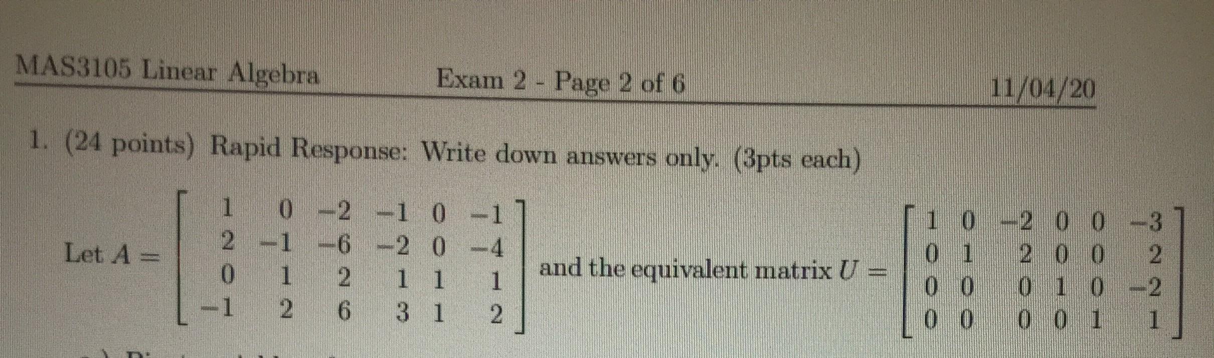 Solved (Linear Algebra) What is the COLUMN and NULL space of | Chegg.com