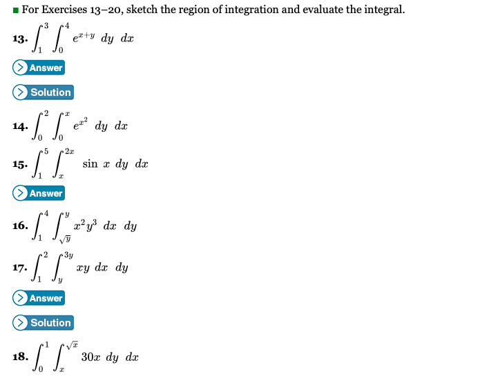 Solved For Exercises 13–20, sketch the region of integration | Chegg.com