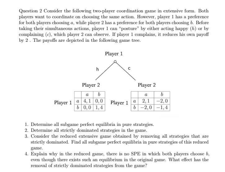 Solved Question 2 ﻿Consider the following two-player | Chegg.com