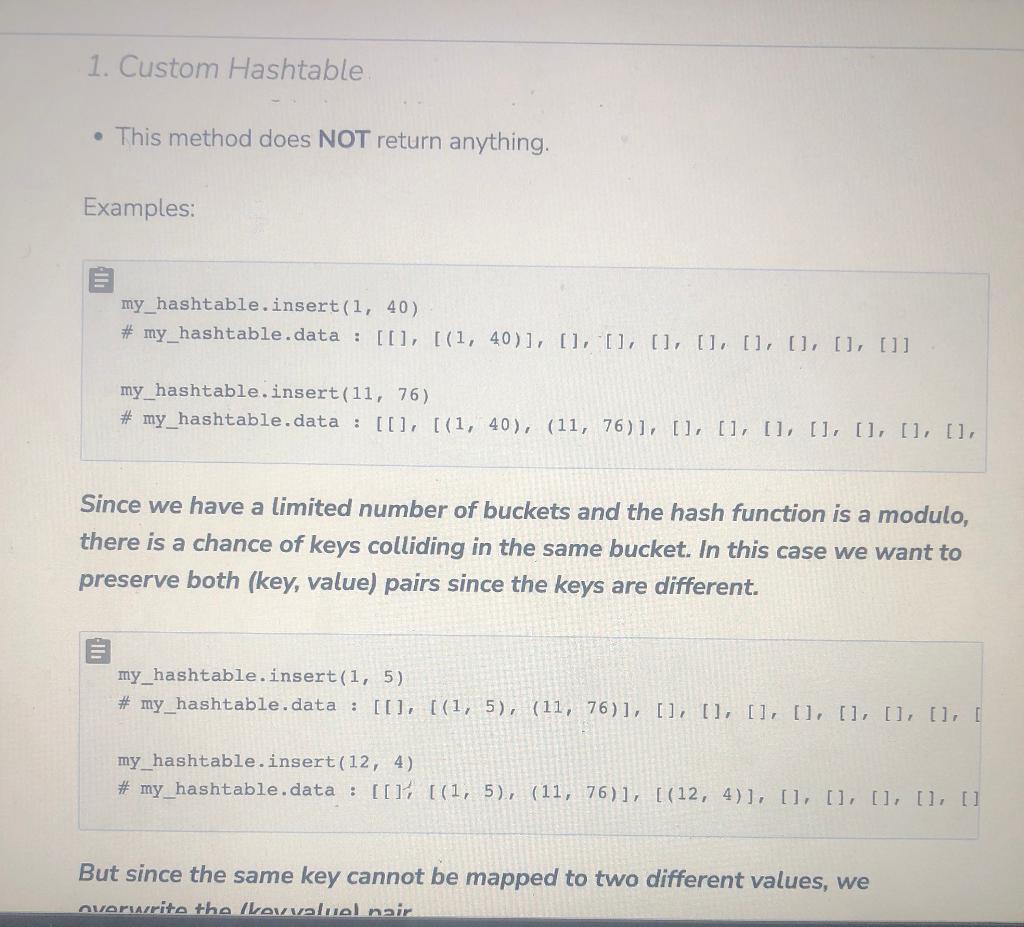 Solved 1. Custom Hashtable Task: Complete the methods get, | Chegg.com