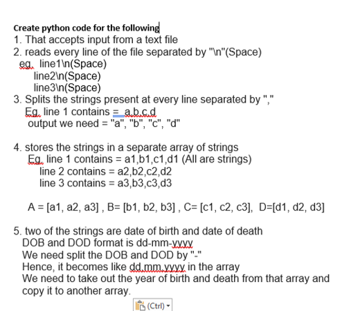 Solved Create python code for the following 1. That accepts | Chegg.com