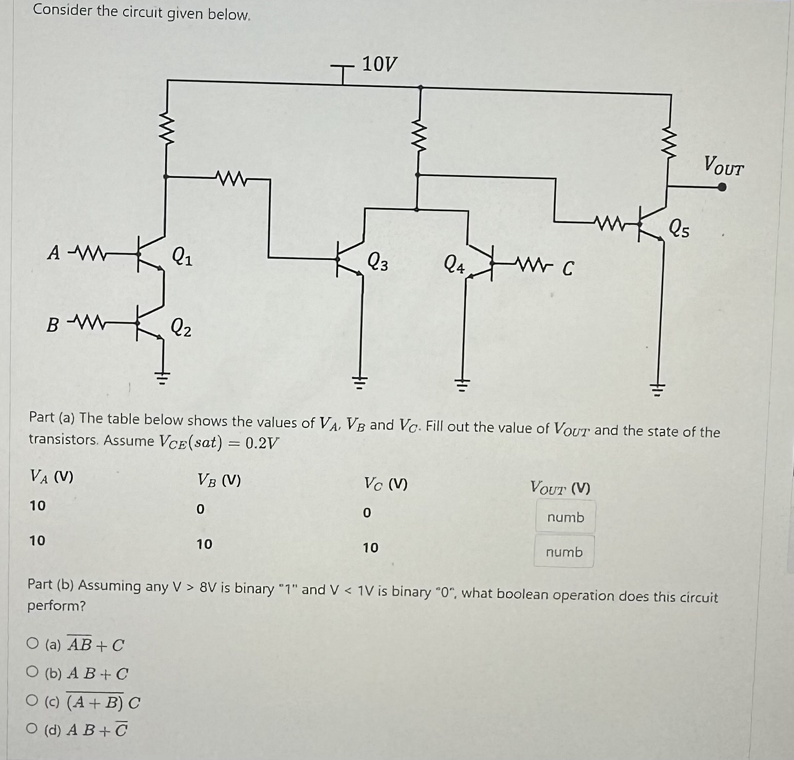 Solved Consider the circuit given below. Part (a) The table | Chegg.com