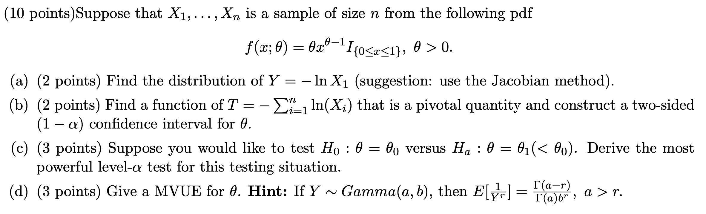 Solved Suppose that X1, . . . , Xn is a sample of size n | Chegg.com