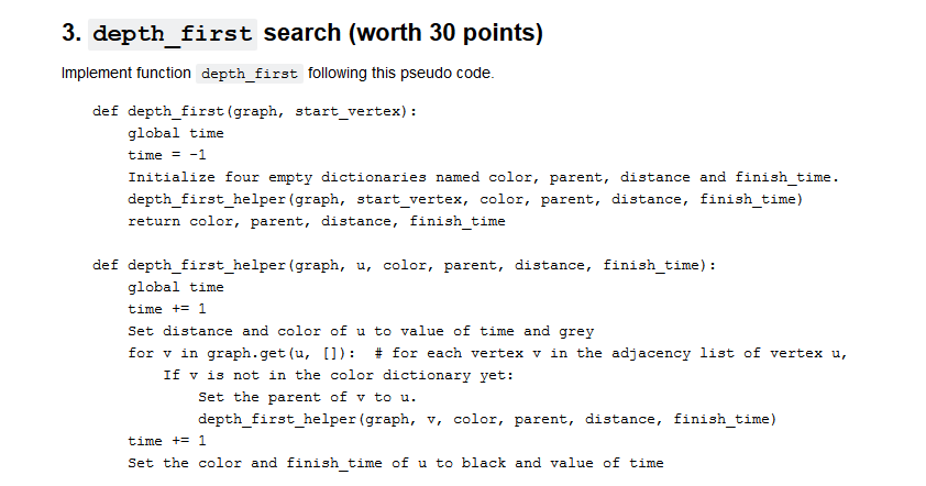 Solved 3. depth_first search (worth 30 points) Implement | Chegg.com