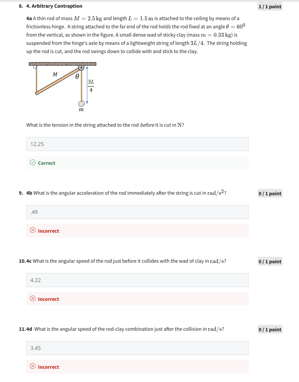 Solved 4a A thin rod of mass M=2.5 kg and length L=1.5 m is | Chegg.com