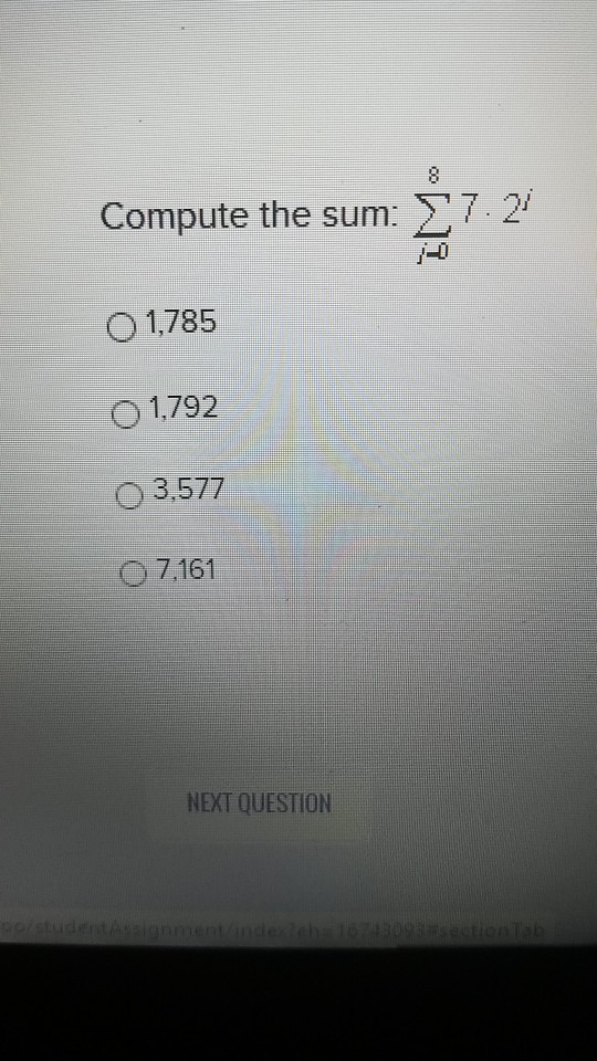 Solved Compute the sum: 7.2 O 1,785 1,792 3517 7.161 NEXT | Chegg.com
