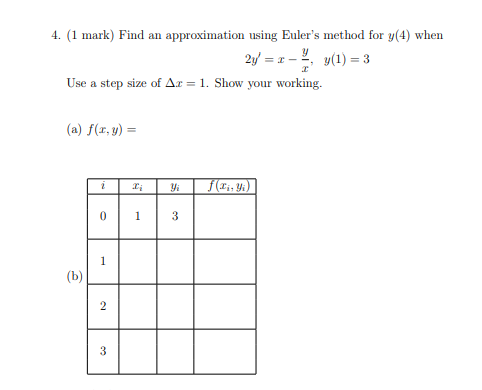 Solved 4. (1 mark) Find an approximation using Euler's | Chegg.com