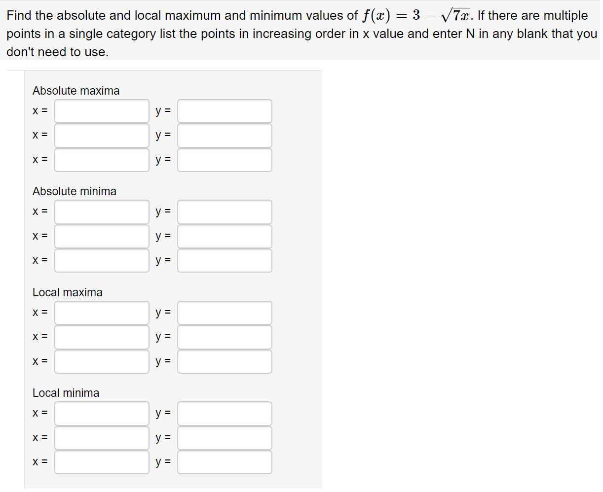 Solved Find the absolute and local maximum and minimum | Chegg.com