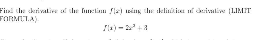 Solved Find the derivative of the function f(x) using the | Chegg.com