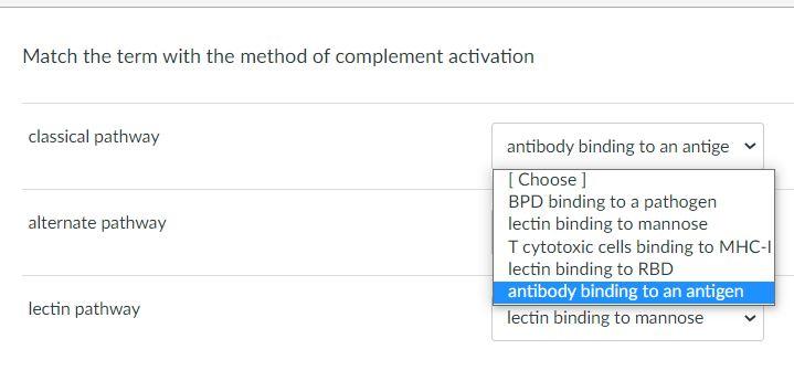 Solved Match the term with the method of complement | Chegg.com