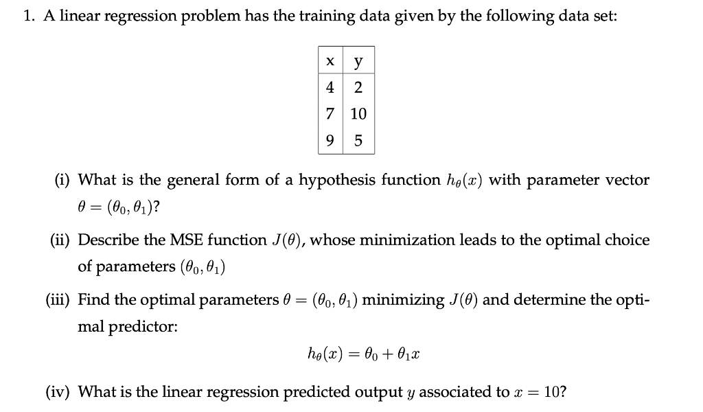 Solved A linear regression problem has the training data | Chegg.com
