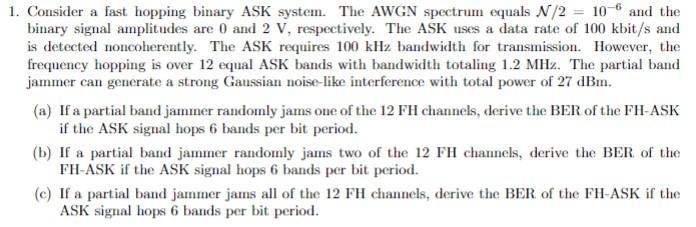 1. Consider a fast hopping binary ASK system. The | Chegg.com