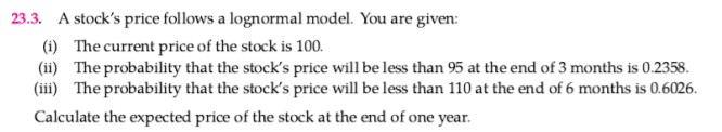 Solved 23.3. A stock's price follows a lognormal model. You | Chegg.com
