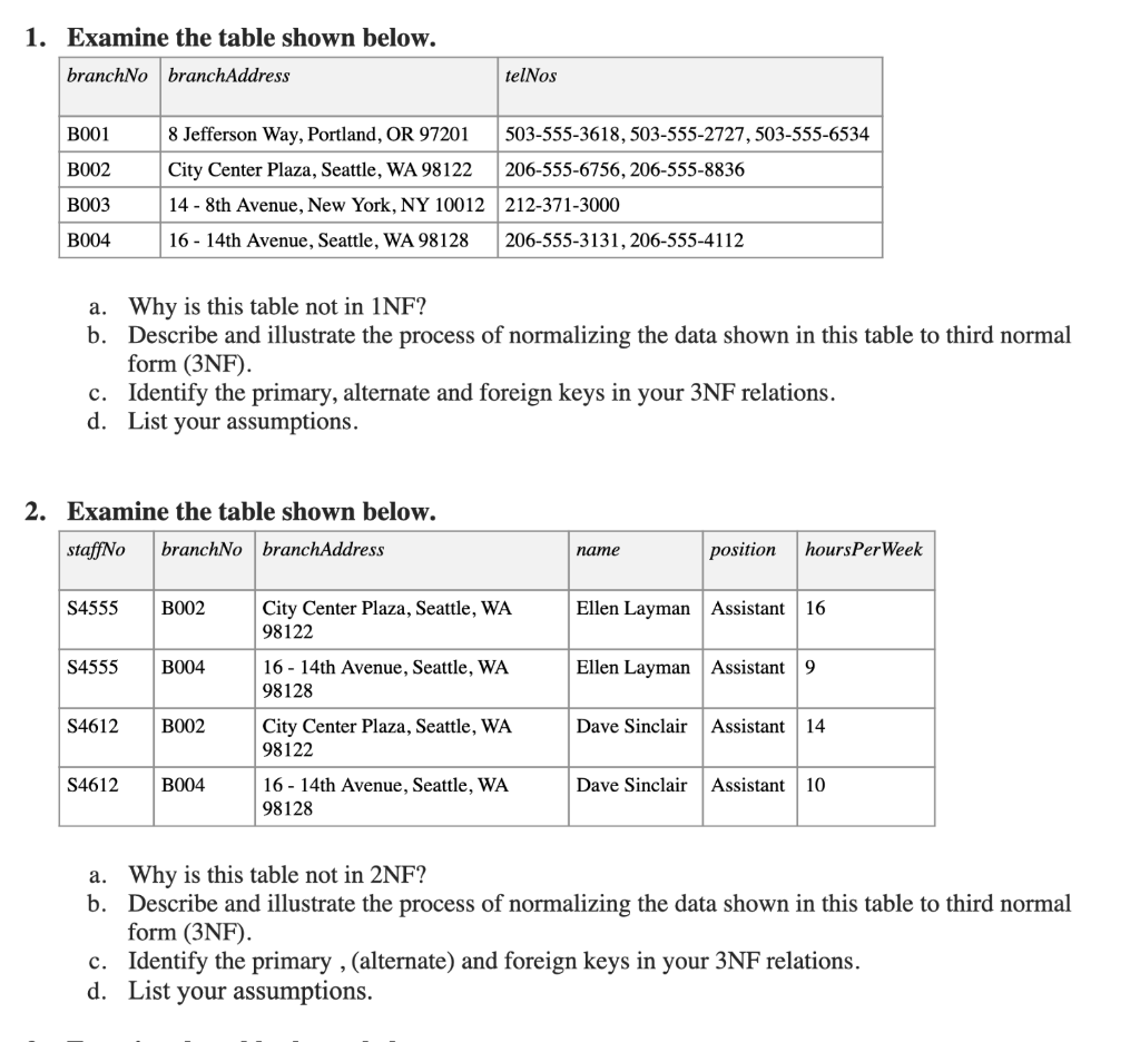 Solved 1. Examine the table shown below. a. Why is this | Chegg.com