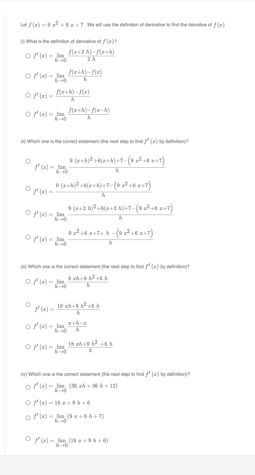 Solved Let f(x)=9x2+6x+7. We will use the definition of | Chegg.com