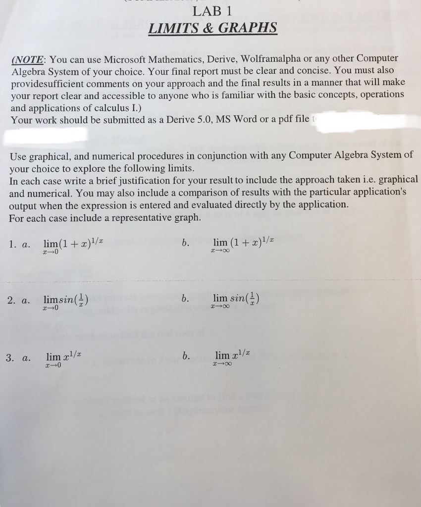 Solved LAB 1 LIMITS&GRAPHS (NOTE: You can use Microsoft | Chegg.com