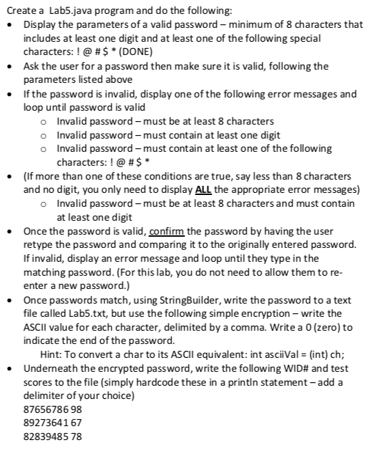 Solved Create a Lab5.java program and do the following: • | Chegg.com