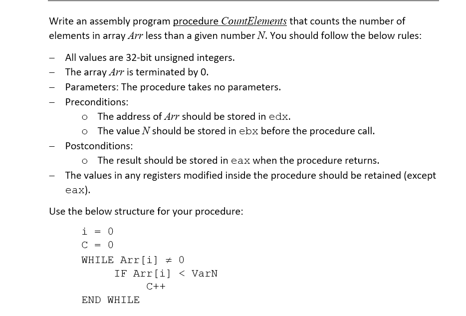 Solved Write an assembly program procedure CountElements | Chegg.com