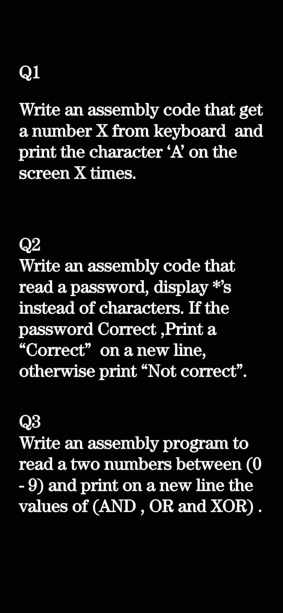 Solved Q1 Write an assembly code that get a number X from | Chegg.com
