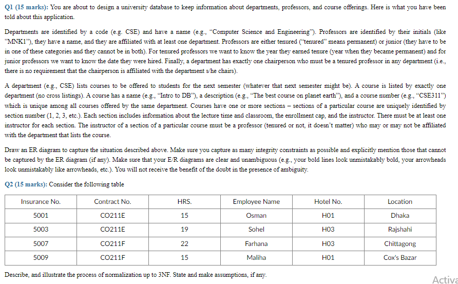 Solved S Q1 (15 marks): You are about to design a university | Chegg.com