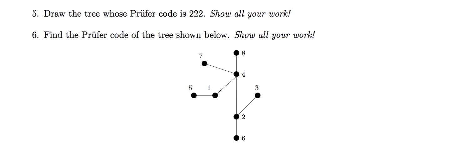 Solved 5. Draw the tree whose Prüfer code is 222. Show all | Chegg.com