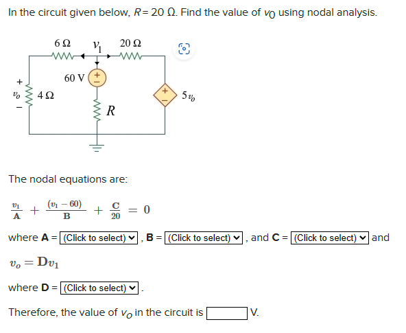 Solved In the circuit given below, R=20Ω. ﻿Find the value of | Chegg.com