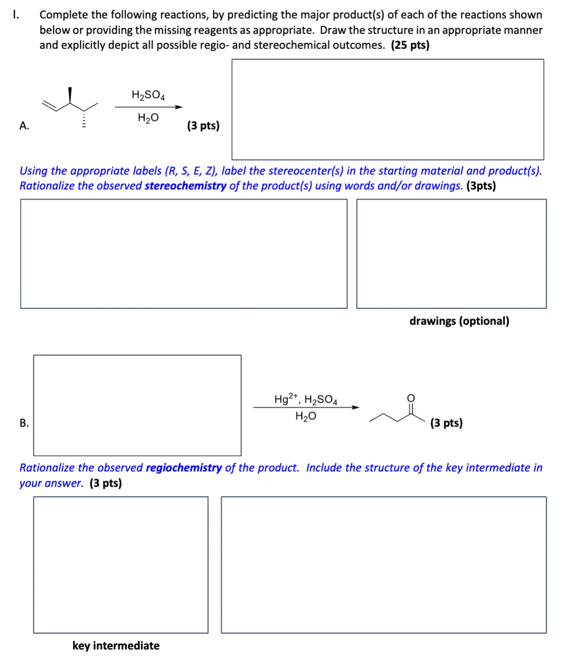 Solved I. Complete the following reactions, by predicting | Chegg.com