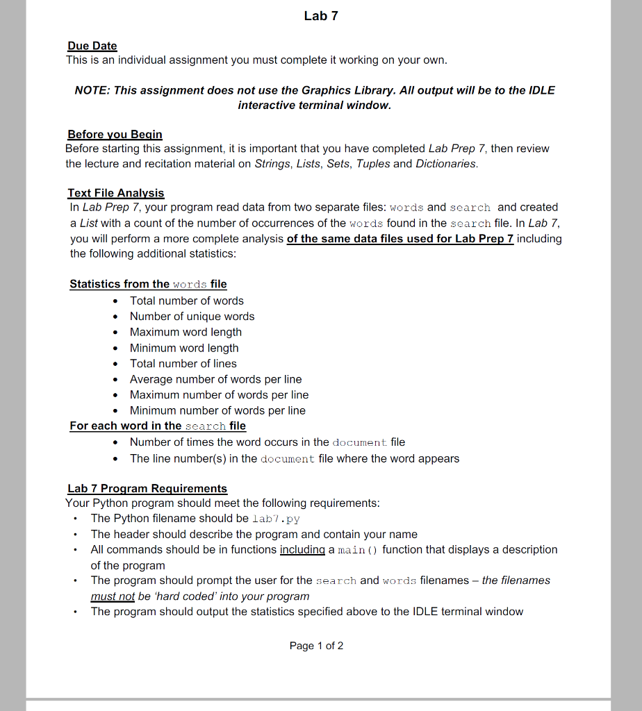 Lab 7 Due Date This is an individual assignment you | Chegg.com