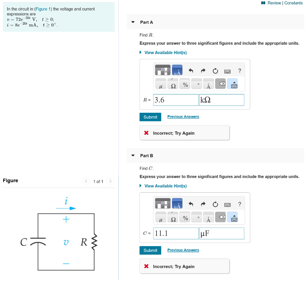 Solved M Review Constants In the circuit in (Figure 1) the | Chegg.com