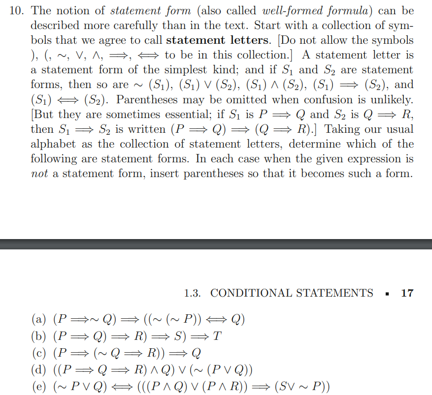 Solved The notion of statement form (also called well-formed | Chegg.com