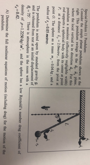 Solved Special Problem 1) Pendulum: Consider the simple | Chegg.com