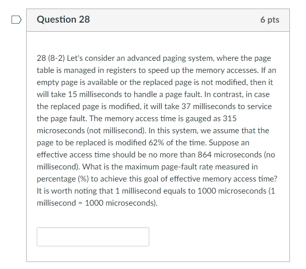 Solved Question 28 6 pts 28 (8-2) Let's consider an advanced | Chegg.com