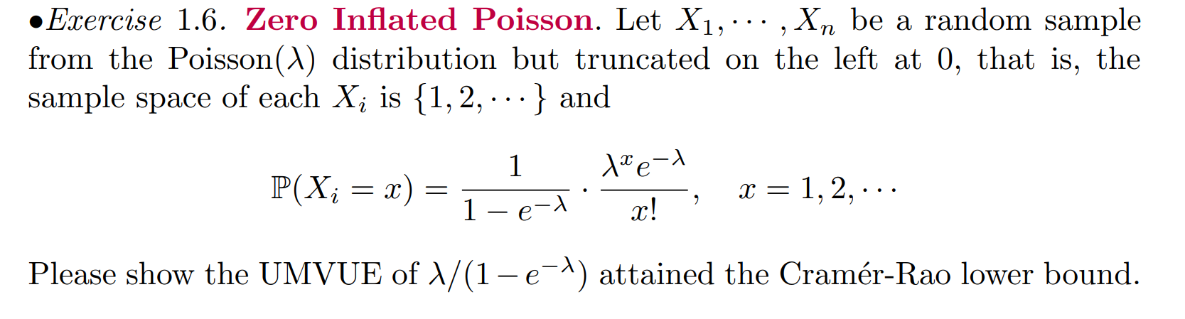 Solved -Exercise 1.6. ﻿Zero Inflated Poisson. Let | Chegg.com