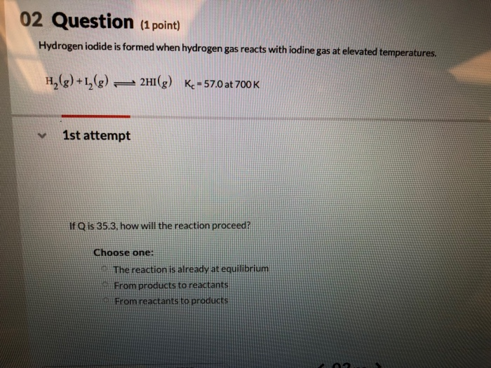 Solved 02 Question (1 point) Hydrogen iodide is formed when | Chegg.com