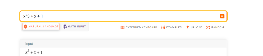 Solved In wolfram, we type in input x^3 +x + 1. Its output | Chegg.com