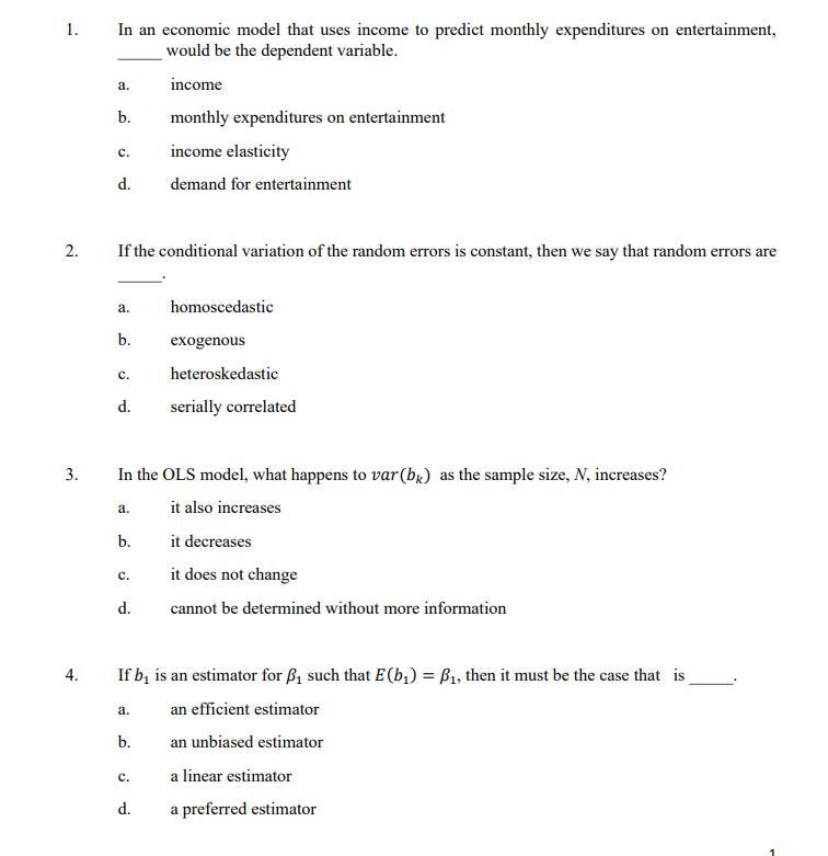 Solved 1. a. In an economic model that uses income to | Chegg.com