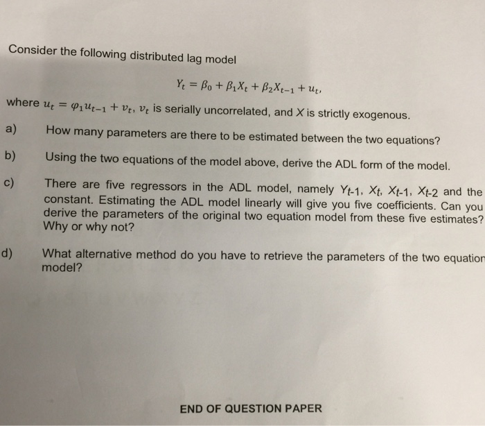 Consider the following distributed lag model Y_t = | Chegg.com