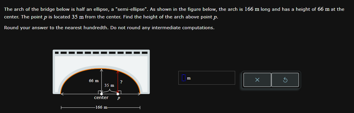 Solved The arch of the bridge below is half an ellipse, a | Chegg.com