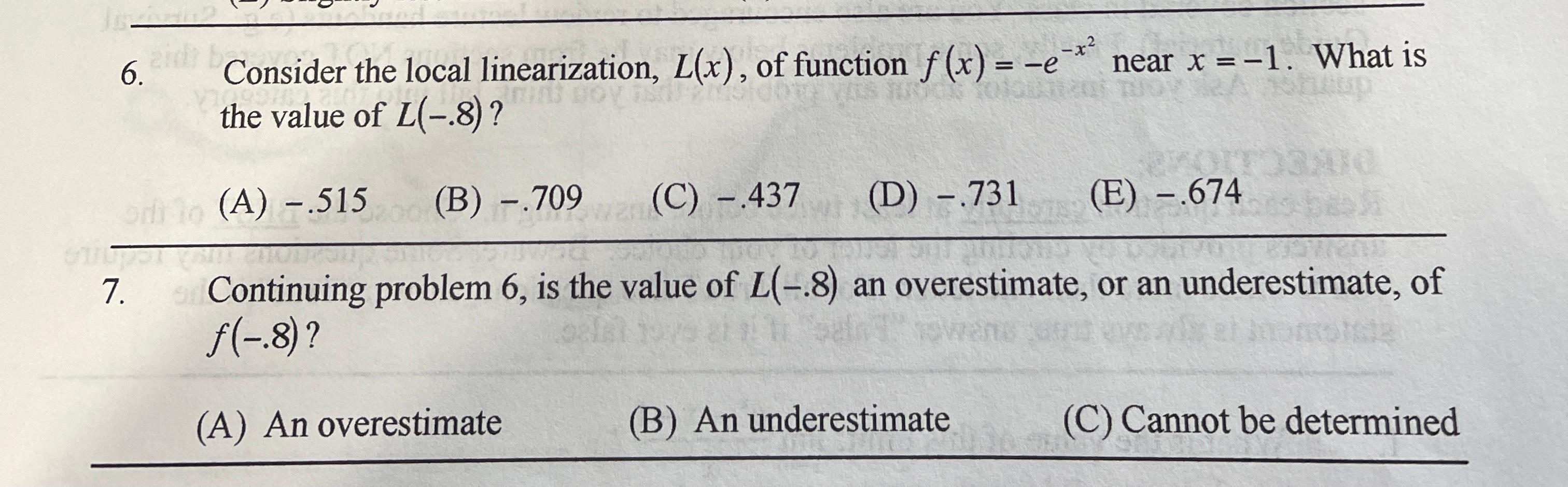 Solved 6. Consider the local linearization, L(x), of | Chegg.com