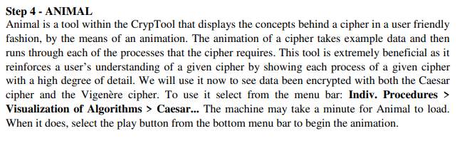 Step 4 - ANIMAL Animal is a tool within the CrypTool | Chegg.com