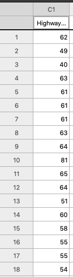 Solved C1 | Highway... 1 62 2 49 3 40 4 63 5 61 6 61 7 61 8 | Chegg.com
