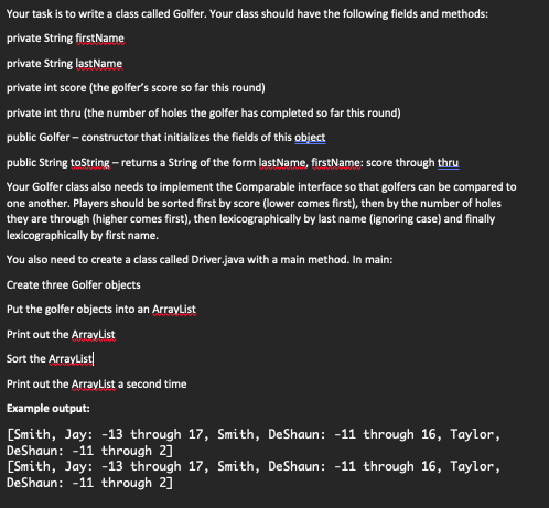 Solved Your task is to write a class called Golfer. Your | Chegg.com