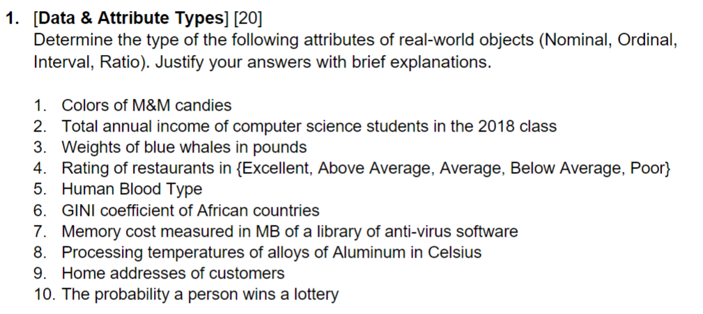Solved [Data & Attribute Types] [20]Determine the type of | Chegg.com