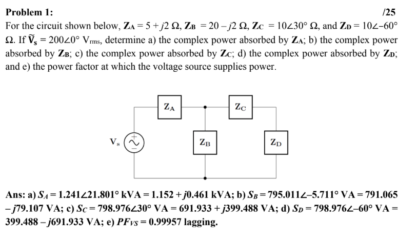 Problem 1: ?25For the circuit shown below, | Chegg.com